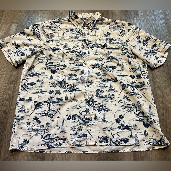 Chaps | Shirts | Chaps Shirt Men Fishing Hawaiian Nylon White Blue ...